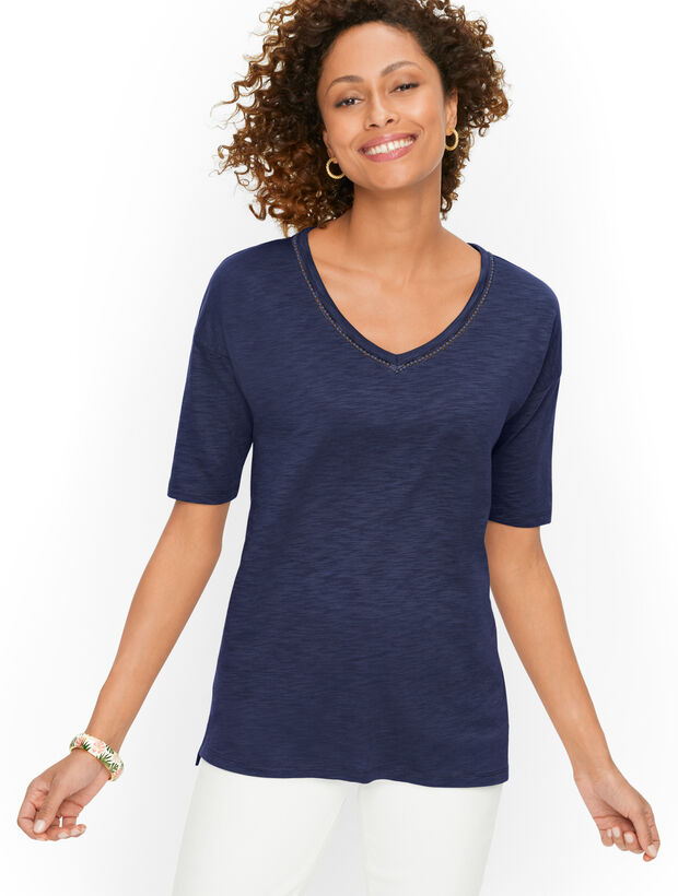 Elbow Sleeve V-Neck Tee | Talbots