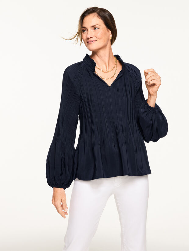 Pleated Ruffle Neck Top | Talbots