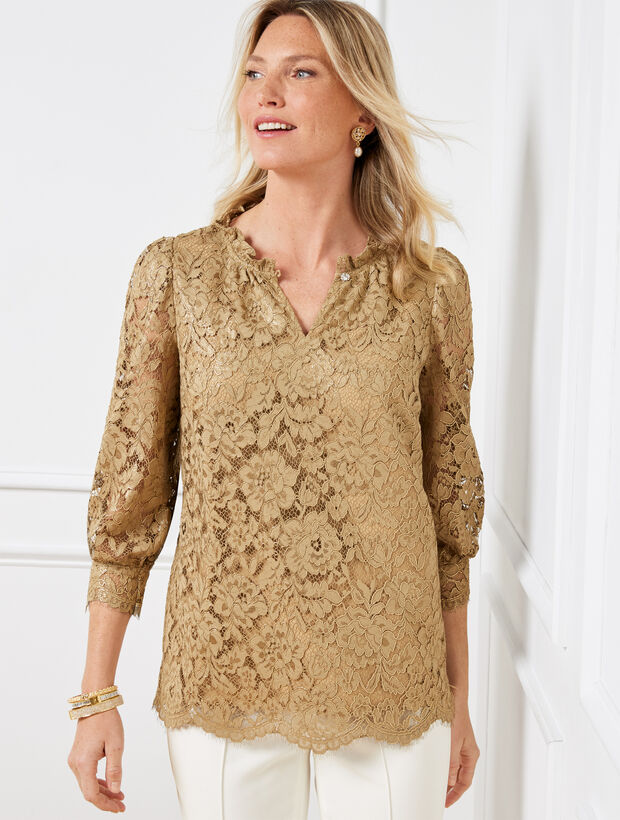 Talbots Ruffle Neck Lace Top | Hamilton Place
