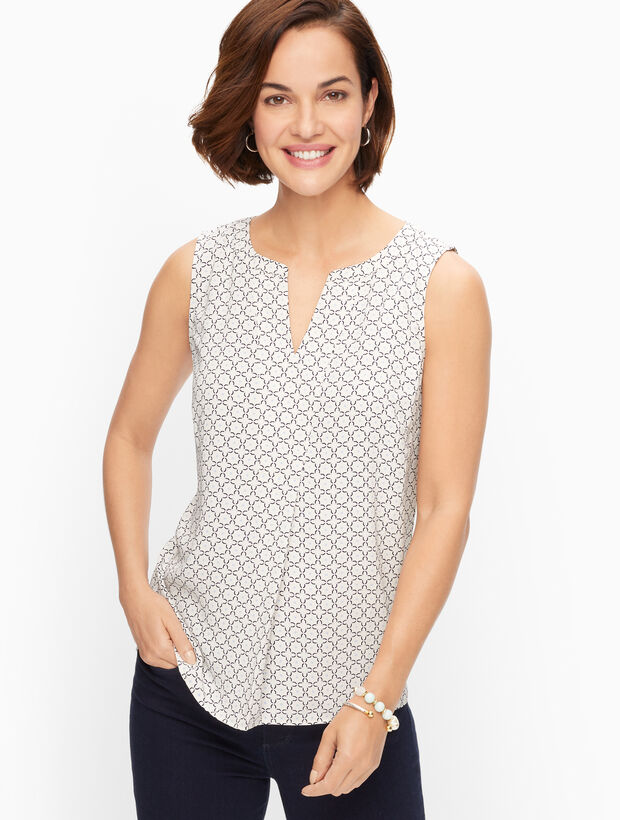 Split Neck Tile Print Shell | Talbots