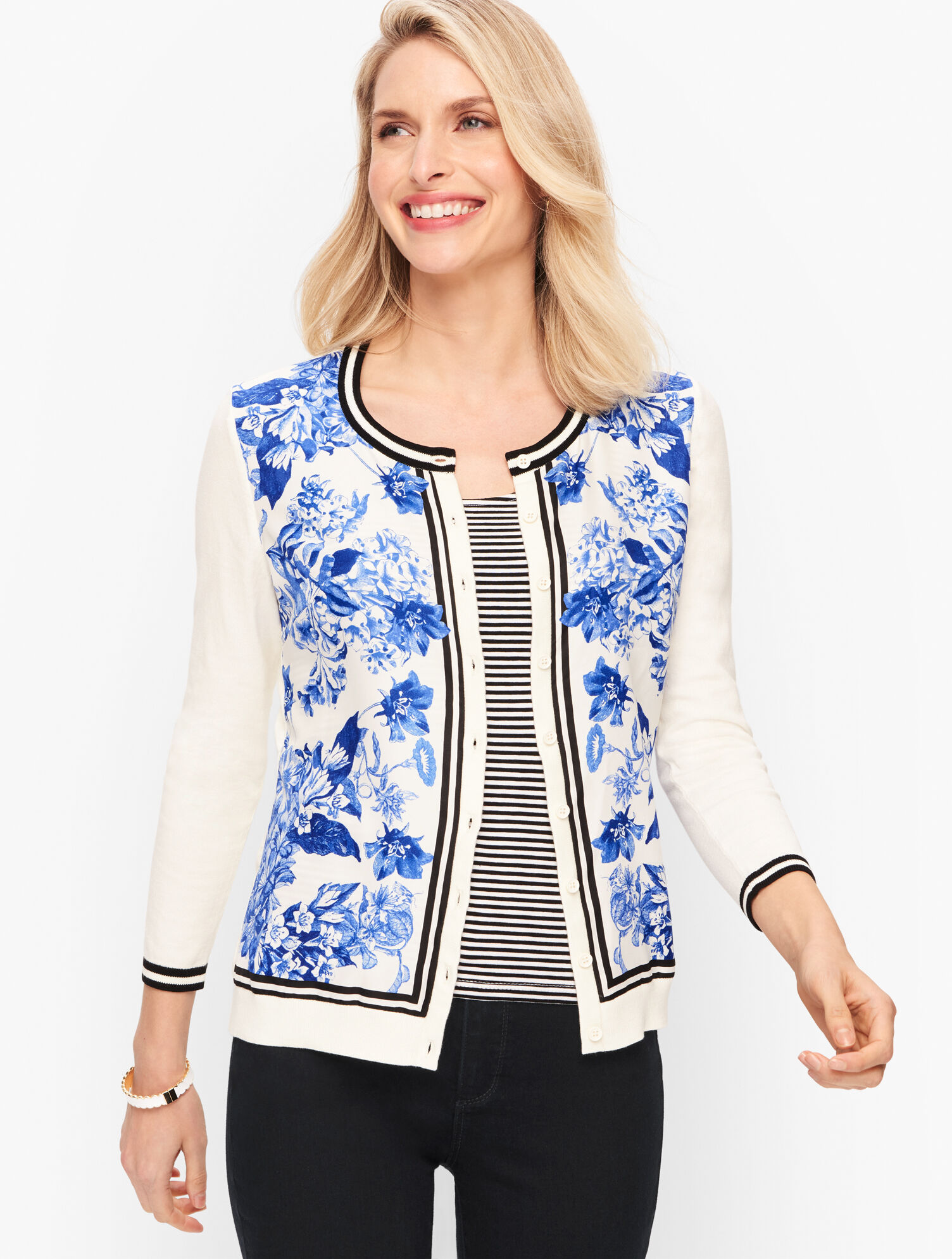 Toile Woven Cardigan | Talbots
