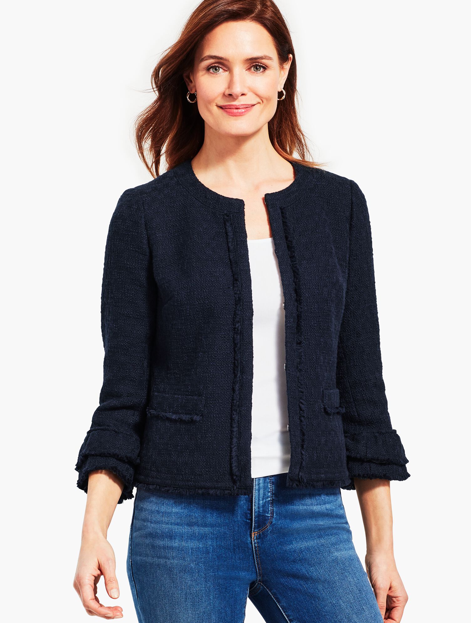 Tweed Ruffle-Sleeve Jacket | Talbots