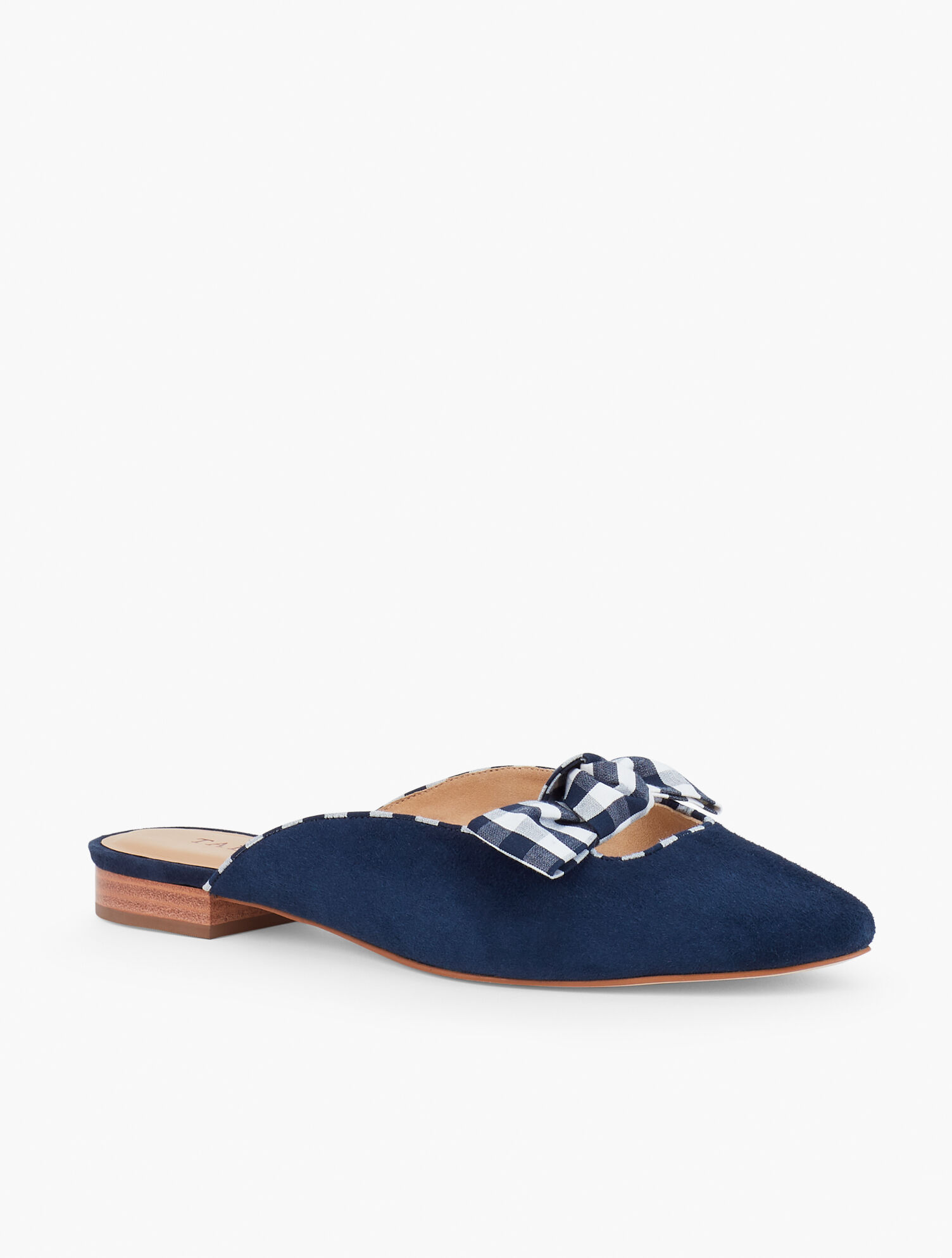Edison Gingham Suede Bow Mules | Talbots