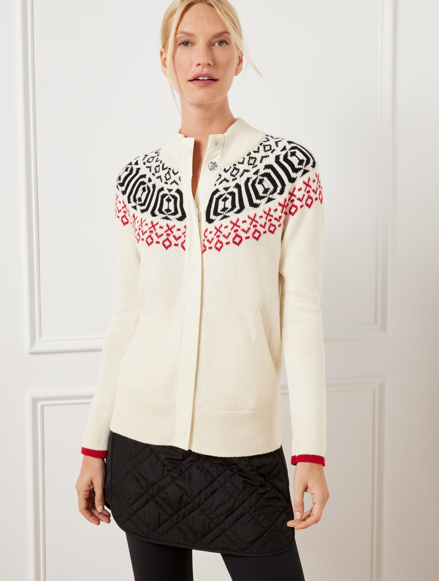Snap Front Sweater Jacket - Wintery Geo | Talbots