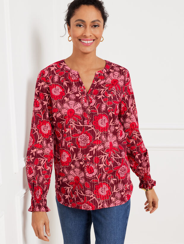 Smocked Cuff Top - Majestic Blooms | Talbots