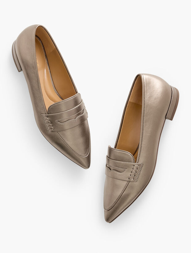 Scarlet Pointed Toe Metallic Leather Loafers | Talbots