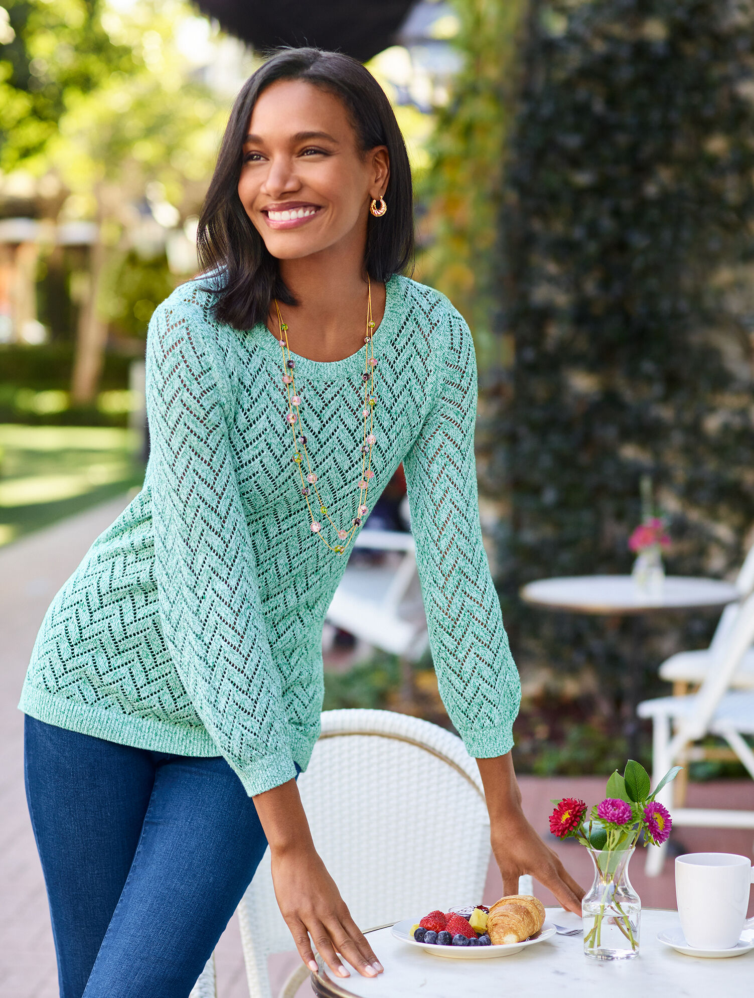 Cotton Linen Pointelle Sweater - Marled | Talbots
