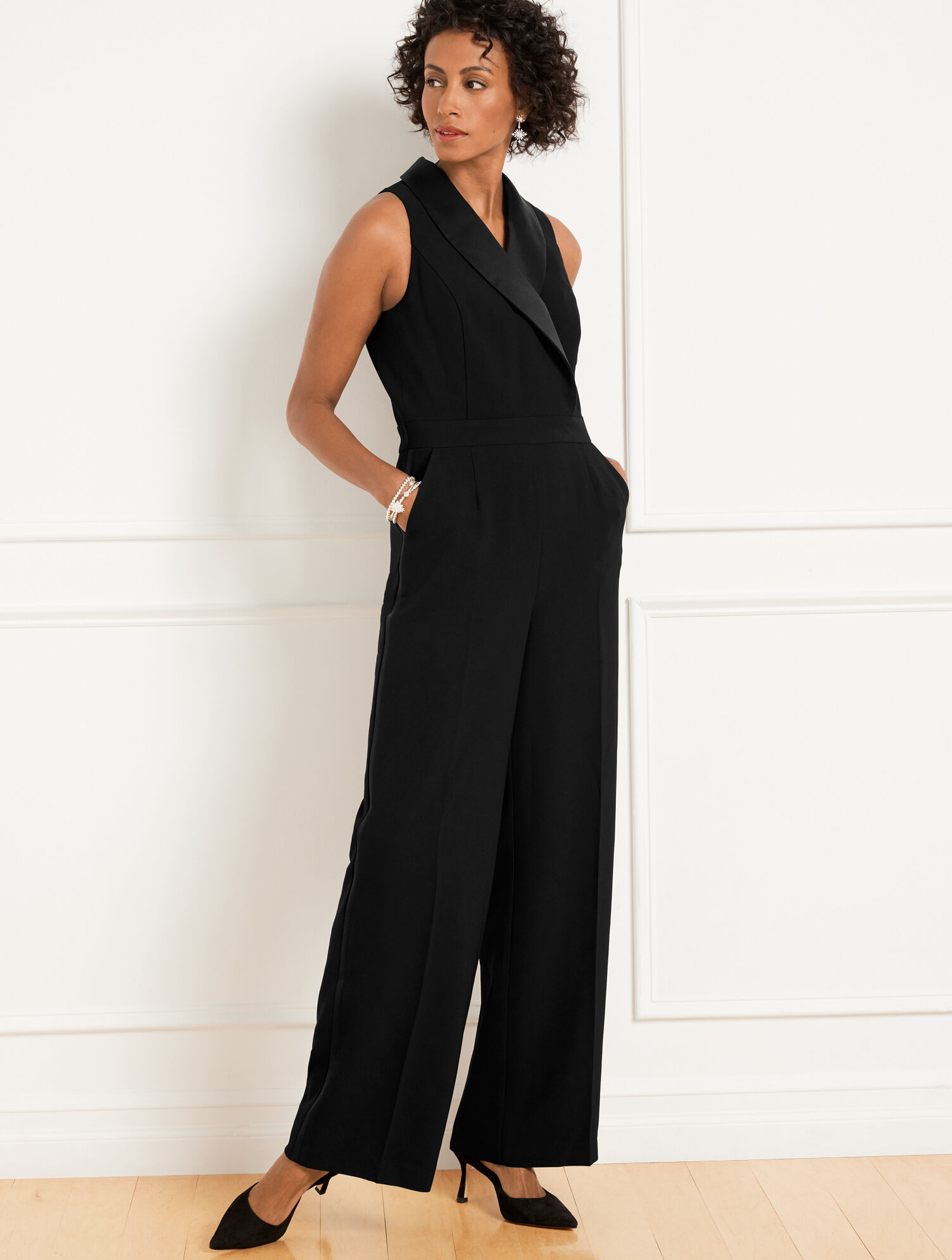 Stretch Crepe Tuxedo Jumpsuit | Talbots