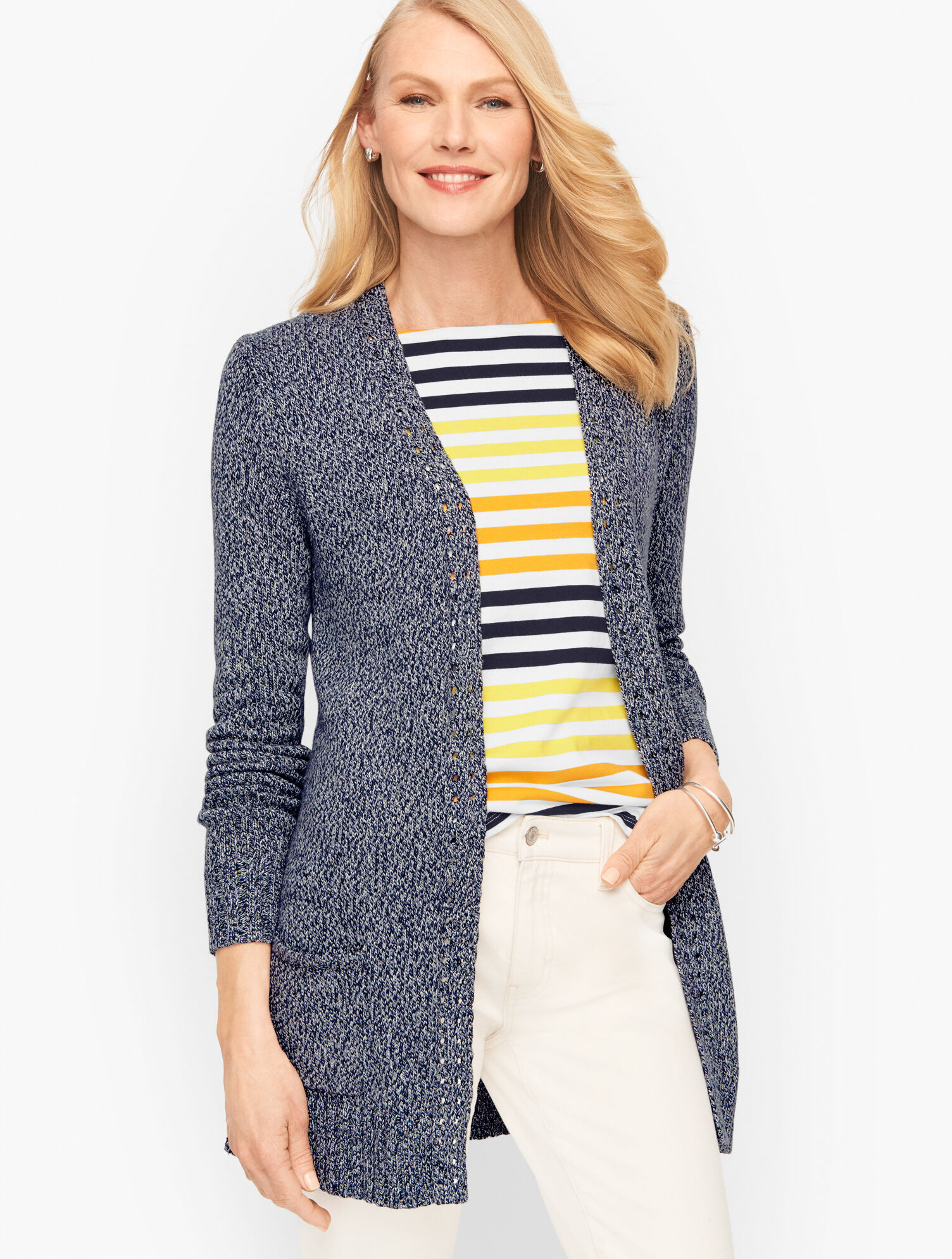 Cotton Pointelle Trim Cardigan | Talbots