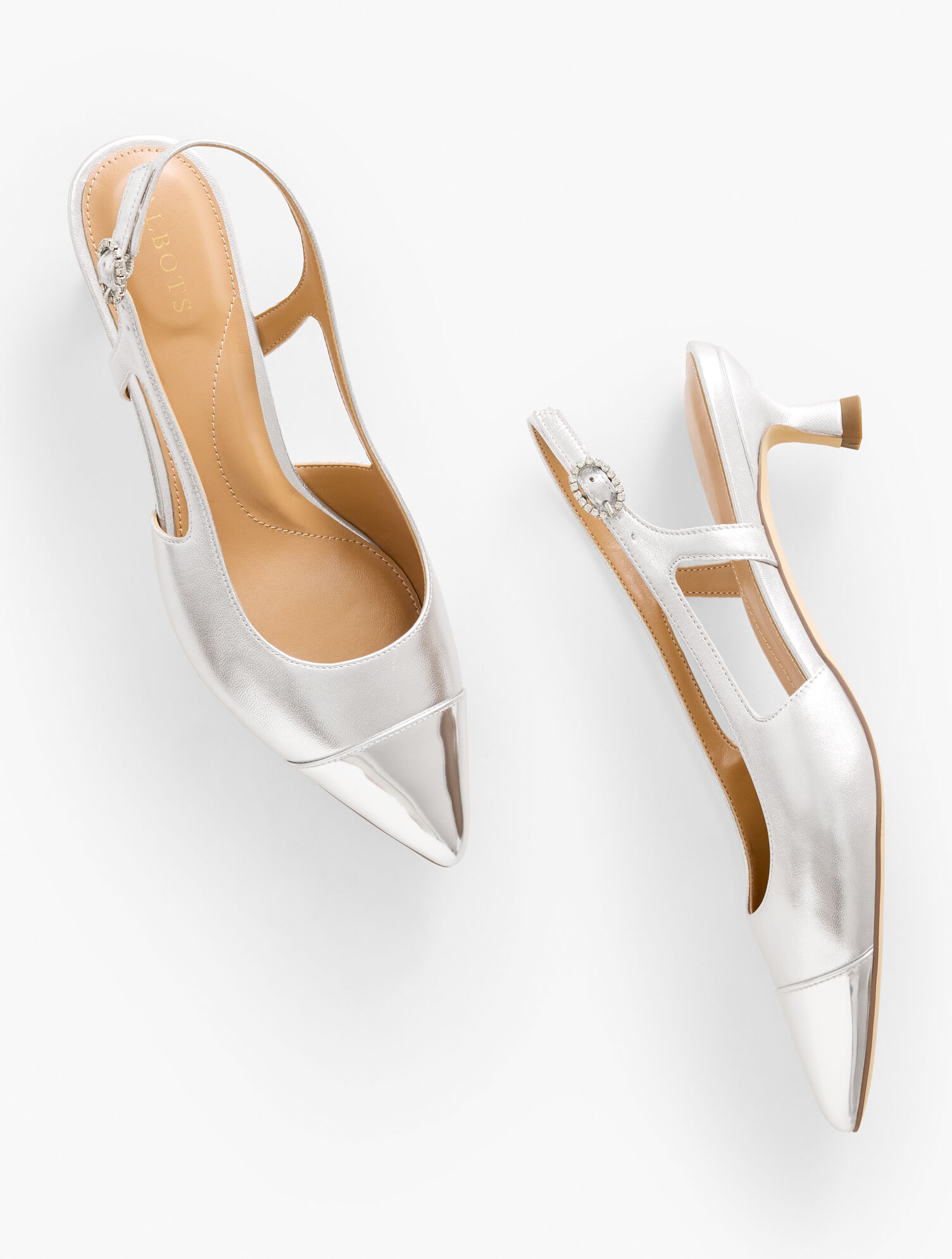 Sylvie Slingback Metallic Leather Flare Heels | Talbots