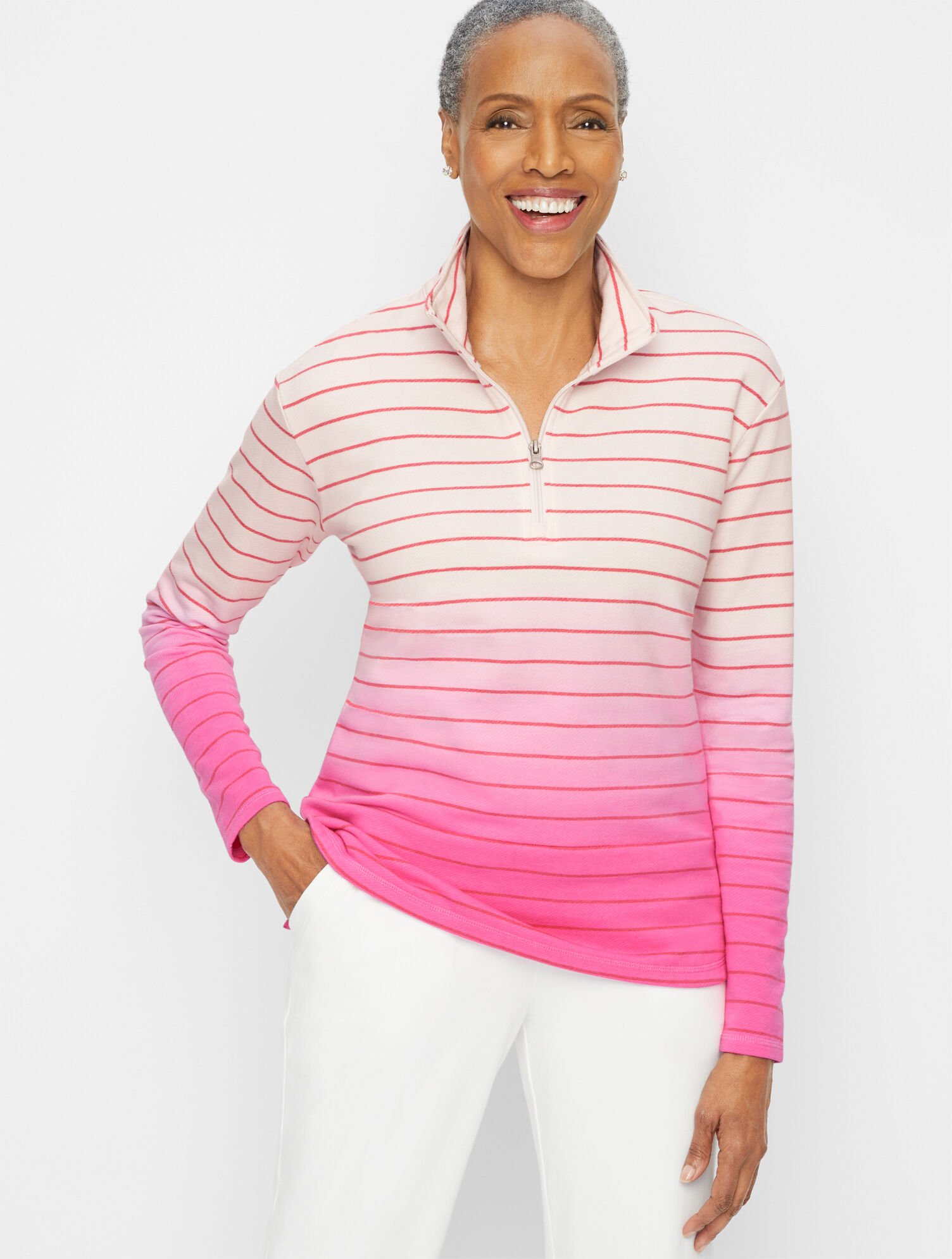 Half Zip Pullover - Dip Dyed Stripe | Talbots