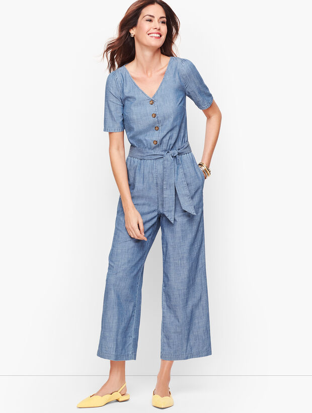 V-Neck Denim Jumpsuit | Talbots