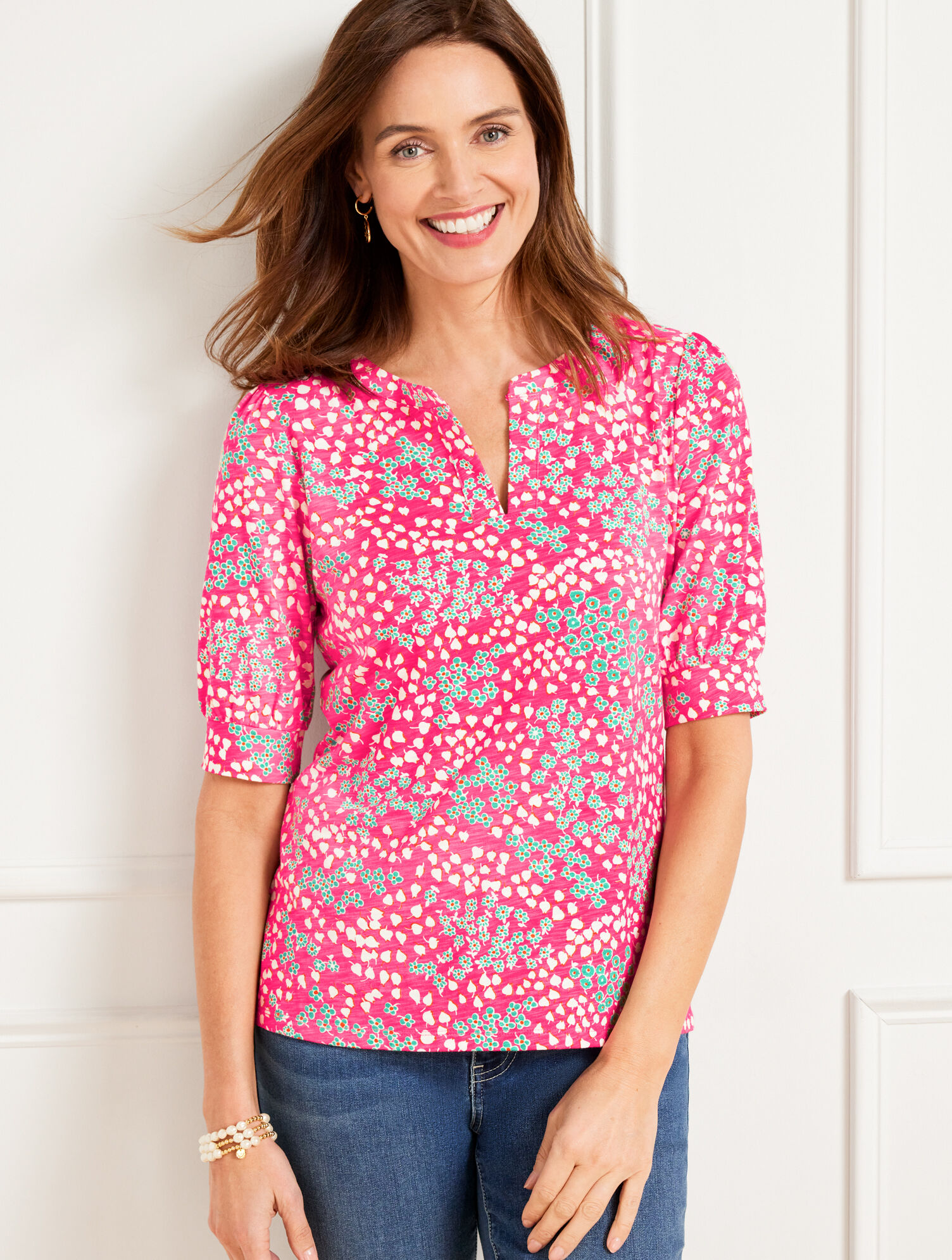 Split Neck Tee - Lovely Floral | Talbots