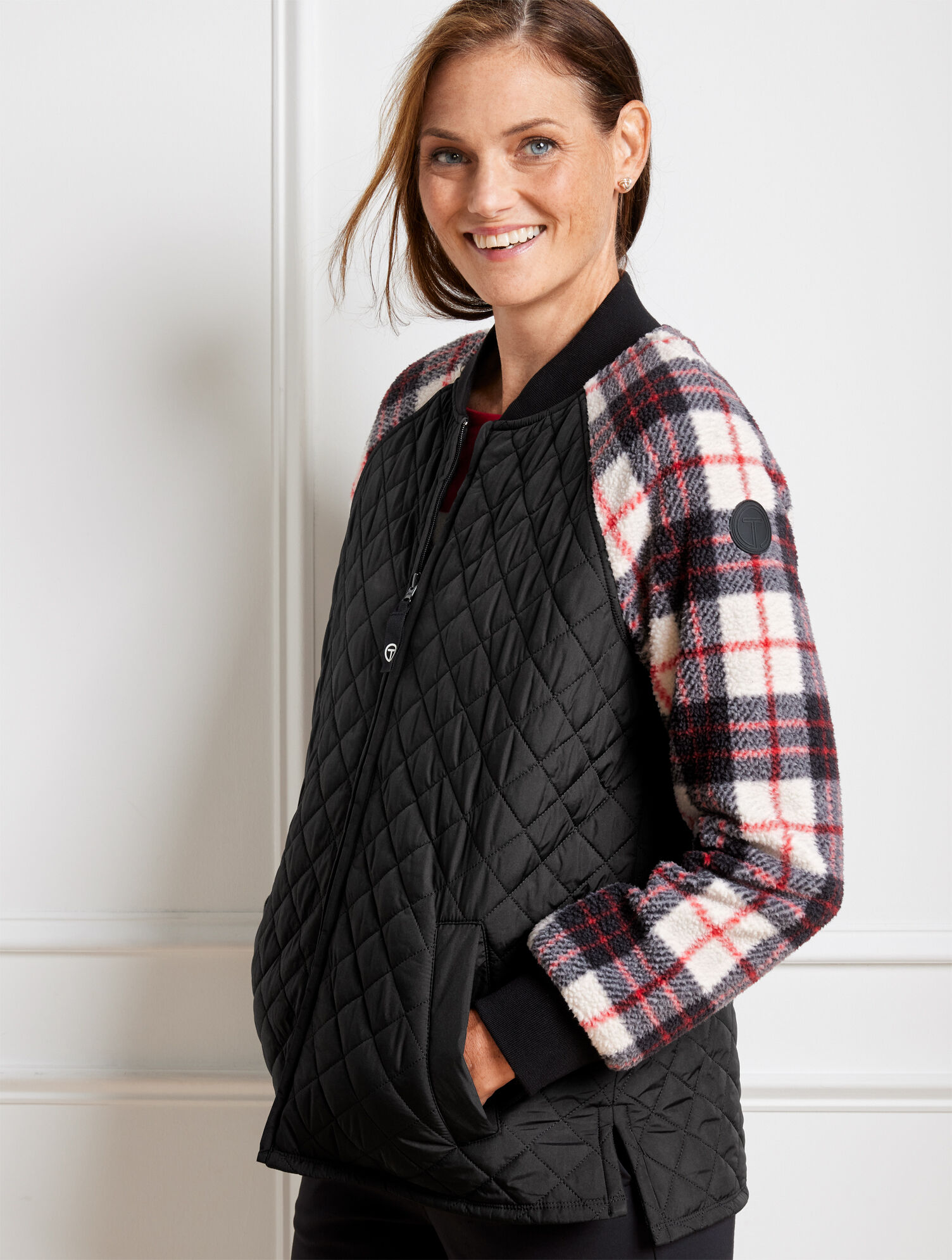 Sherpa Quilted Bomber Jacket - Chilly Plaid | Talbots
