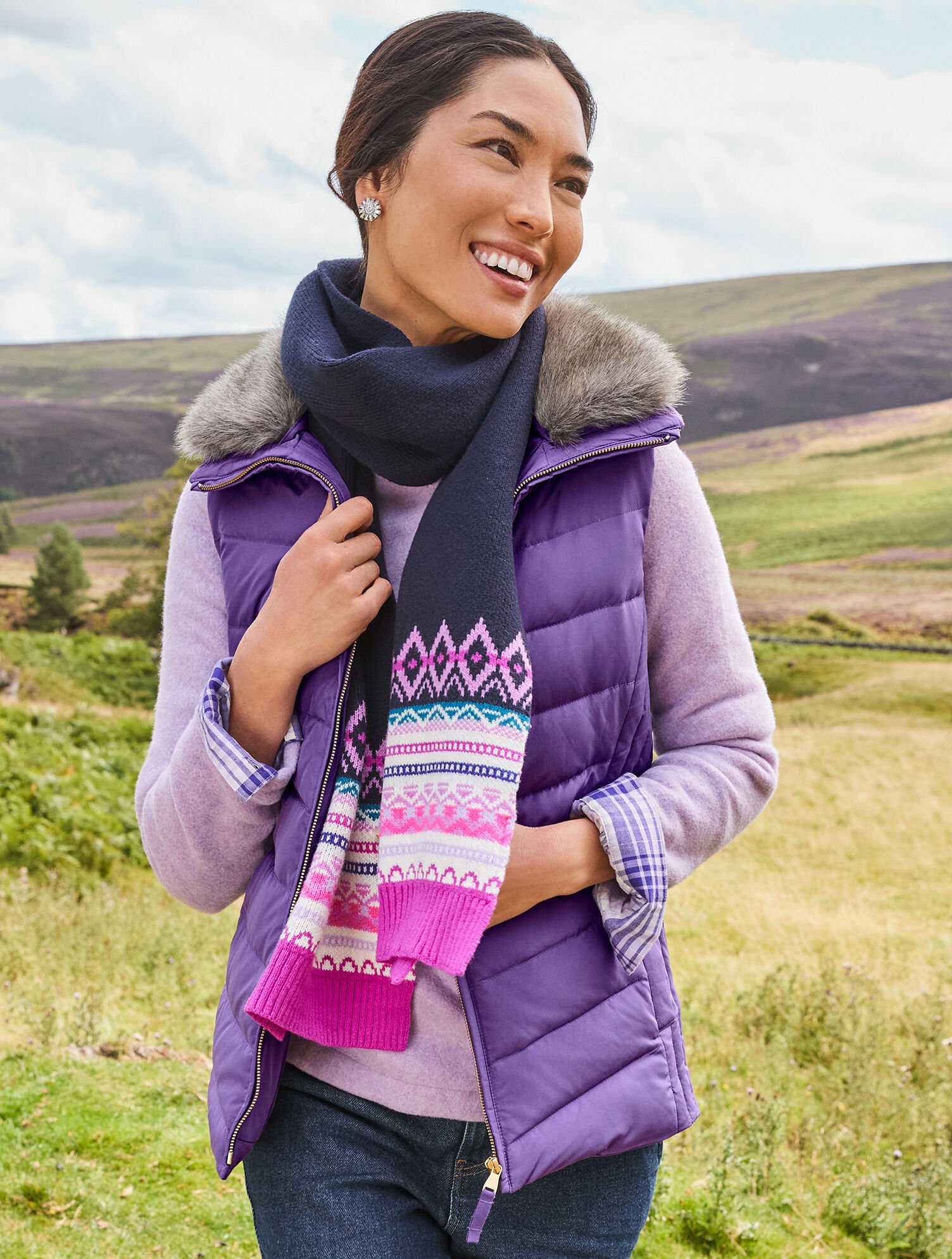 Faux Fur Collar Down Puffer Vest | Talbots