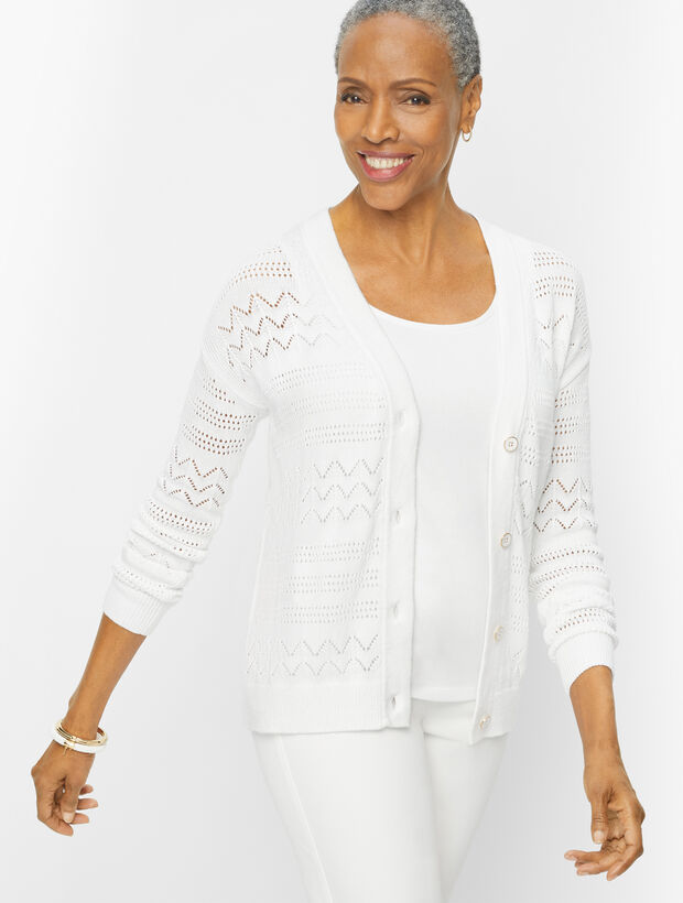 Pointelle V-Neck Cardigan | Talbots