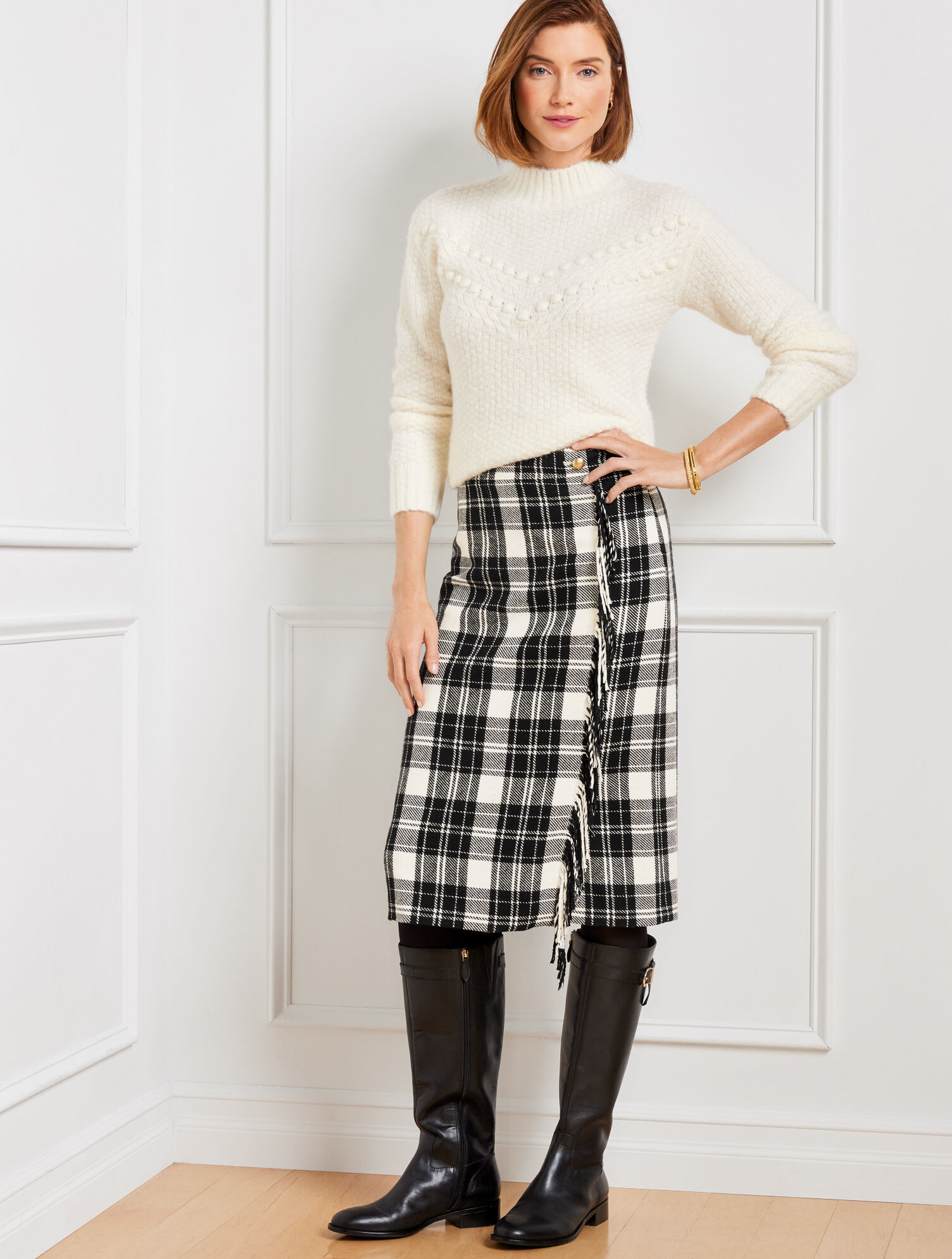 Fringe Wrap Skirt - Ice Plaid | Talbots