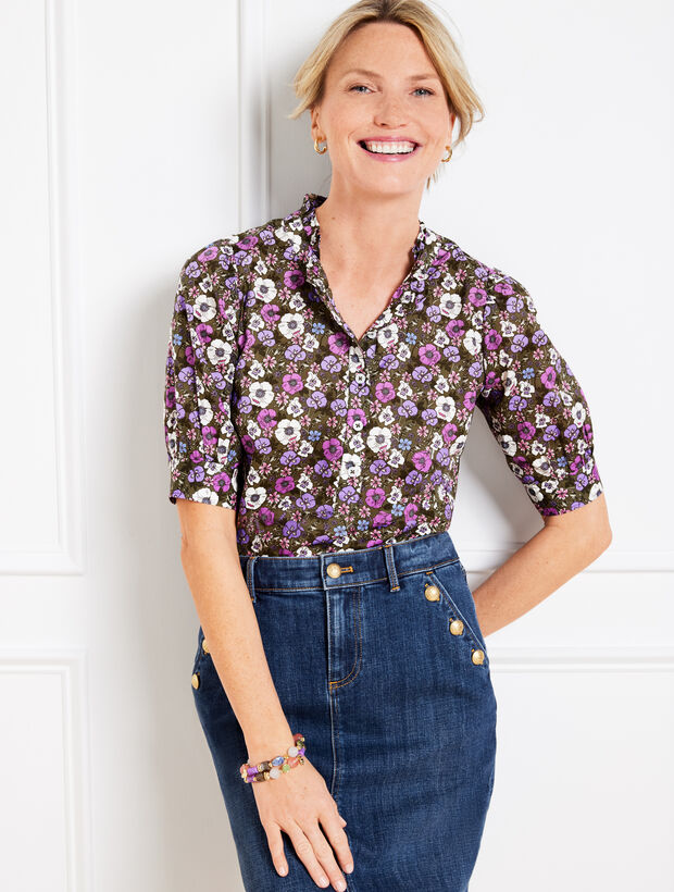 Ruffle Neck Top - Poppy Ditsy | Talbots