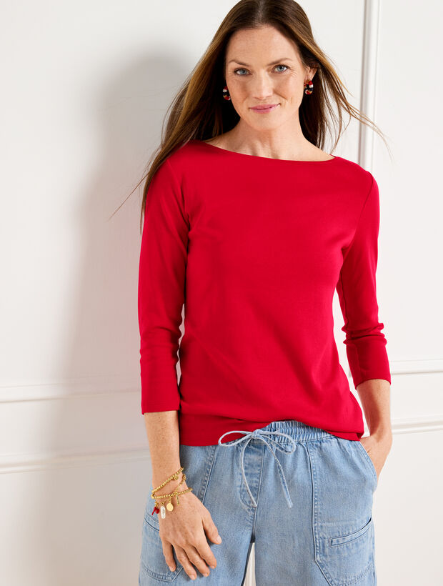 Solid Bateau Neck Tee Pima Cotton | Talbots