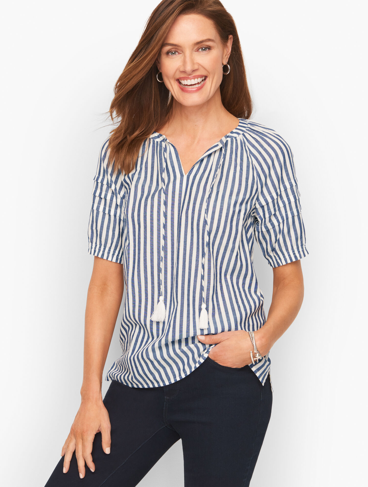 Stripe Pleated Voile Top | Talbots