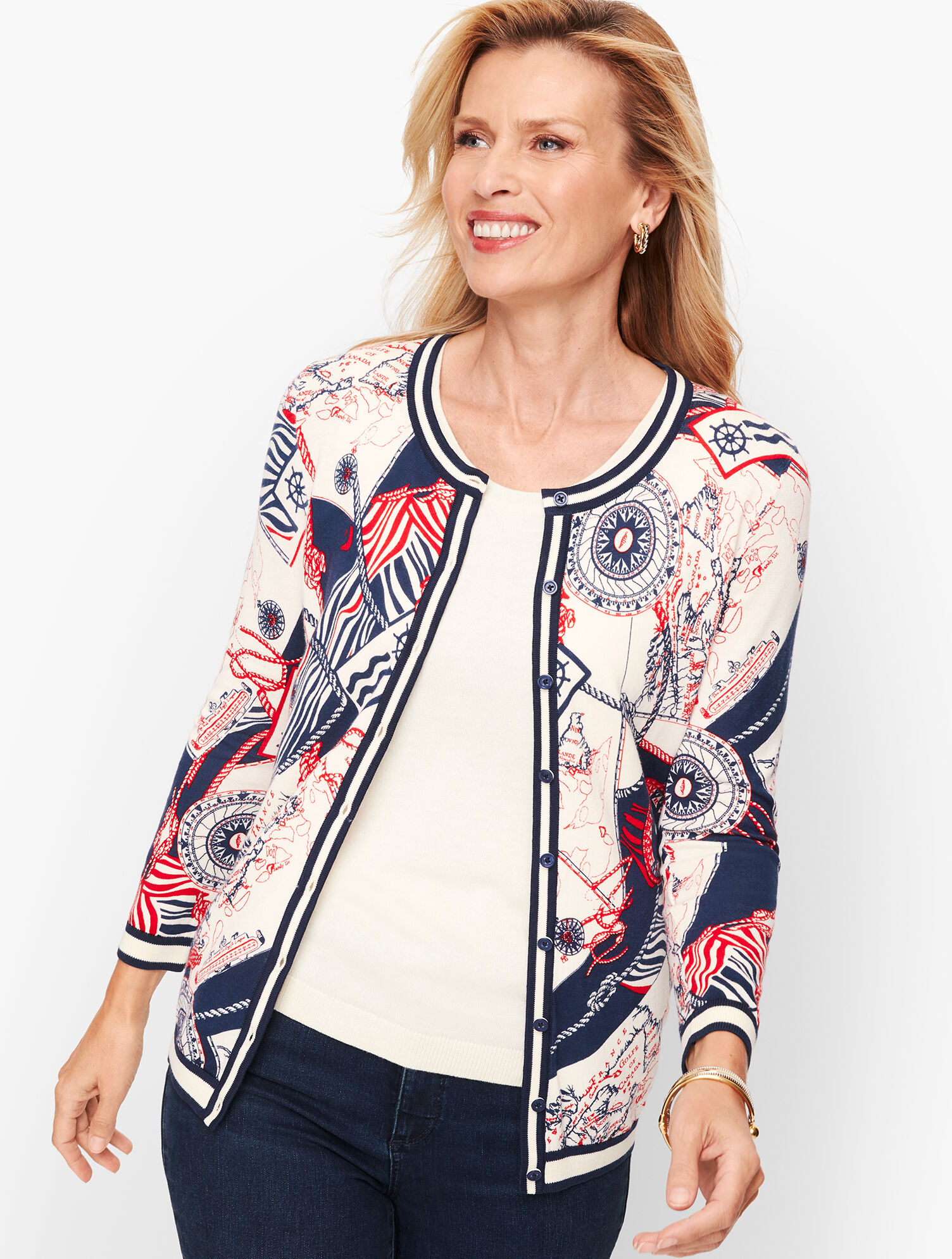 Sea Map Print Charming Cardigan | Talbots