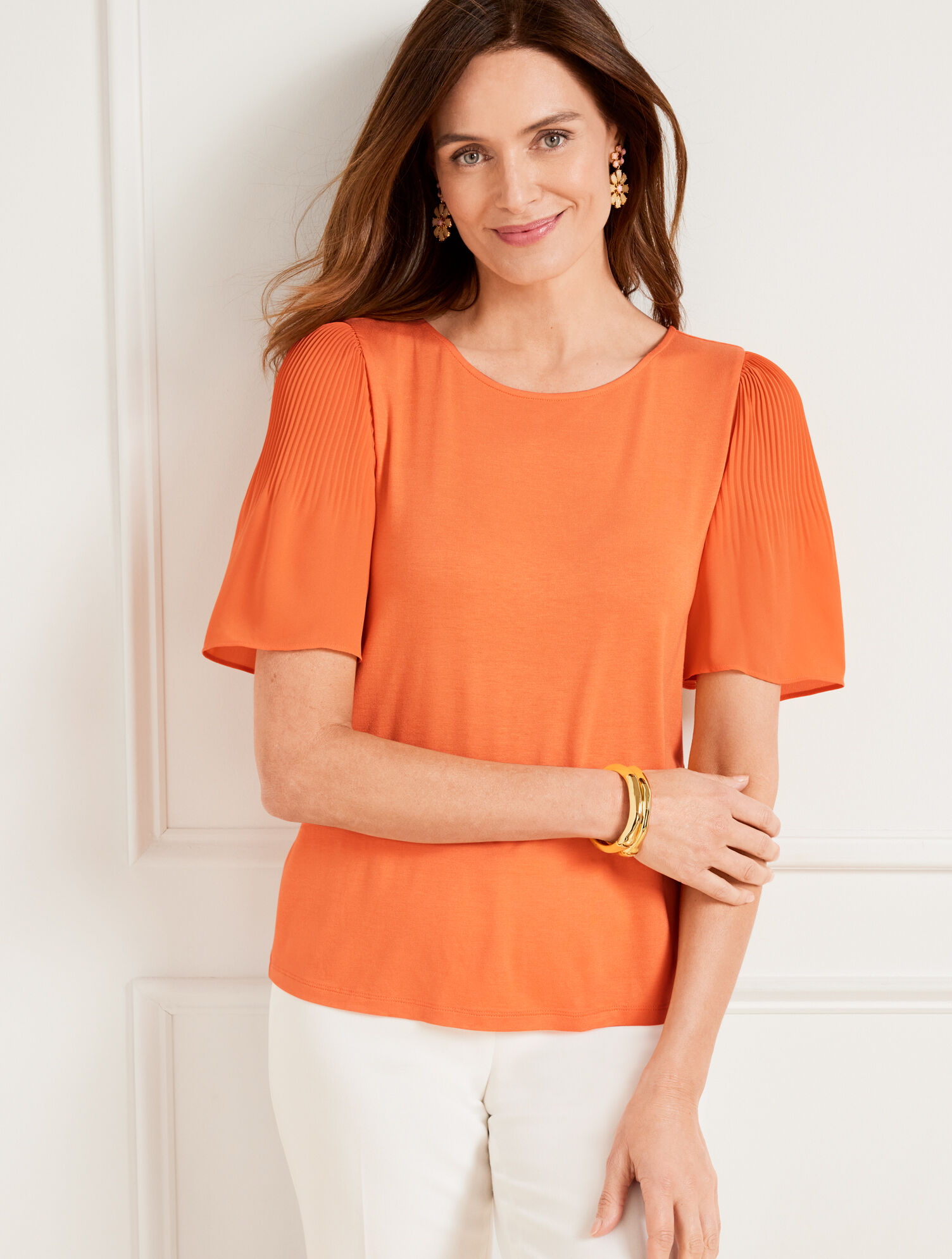 Pleated Sleeve Crewneck Tee | Talbots