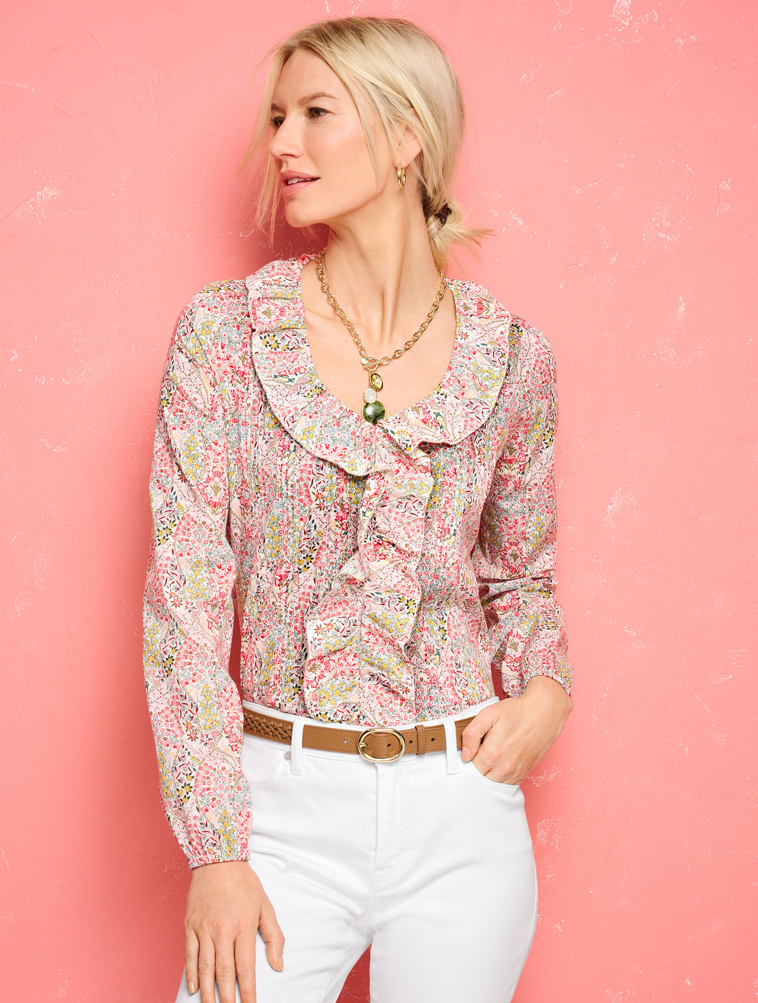 Pintuck Ruffle Top - Branching Floral | Talbots