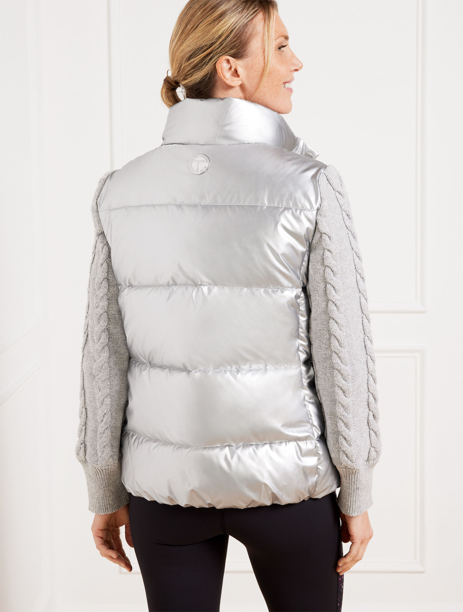 Cable Knit Sleeve Puffer Jacket - Metallic | Talbots