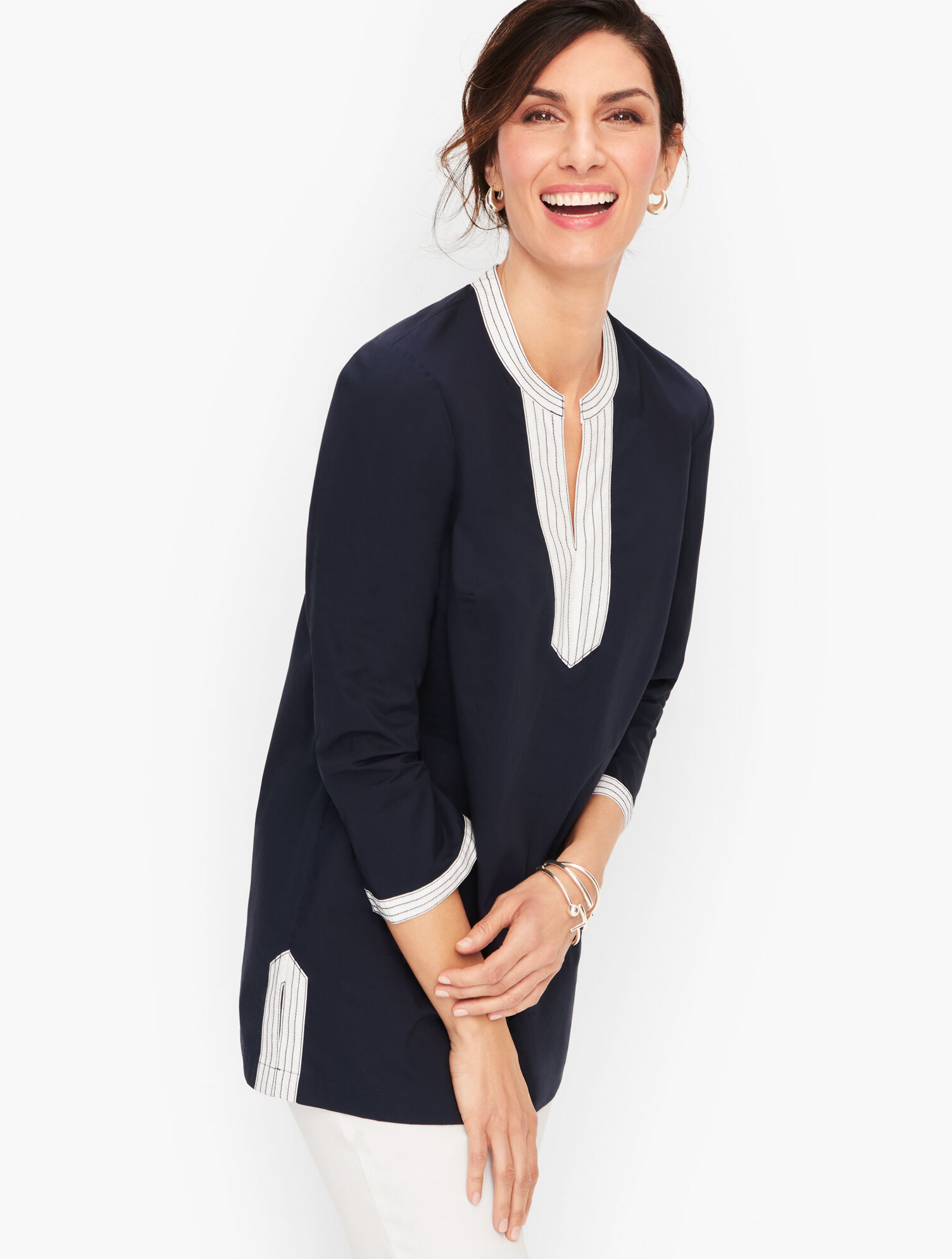 Cotton Split Neck Top - Solid | Talbots