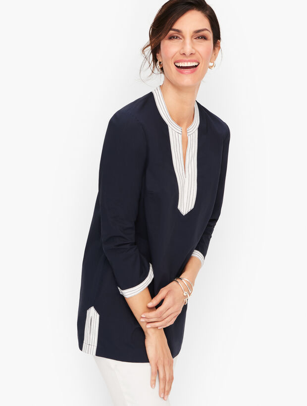 Cotton Split Neck Top - Solid | Talbots