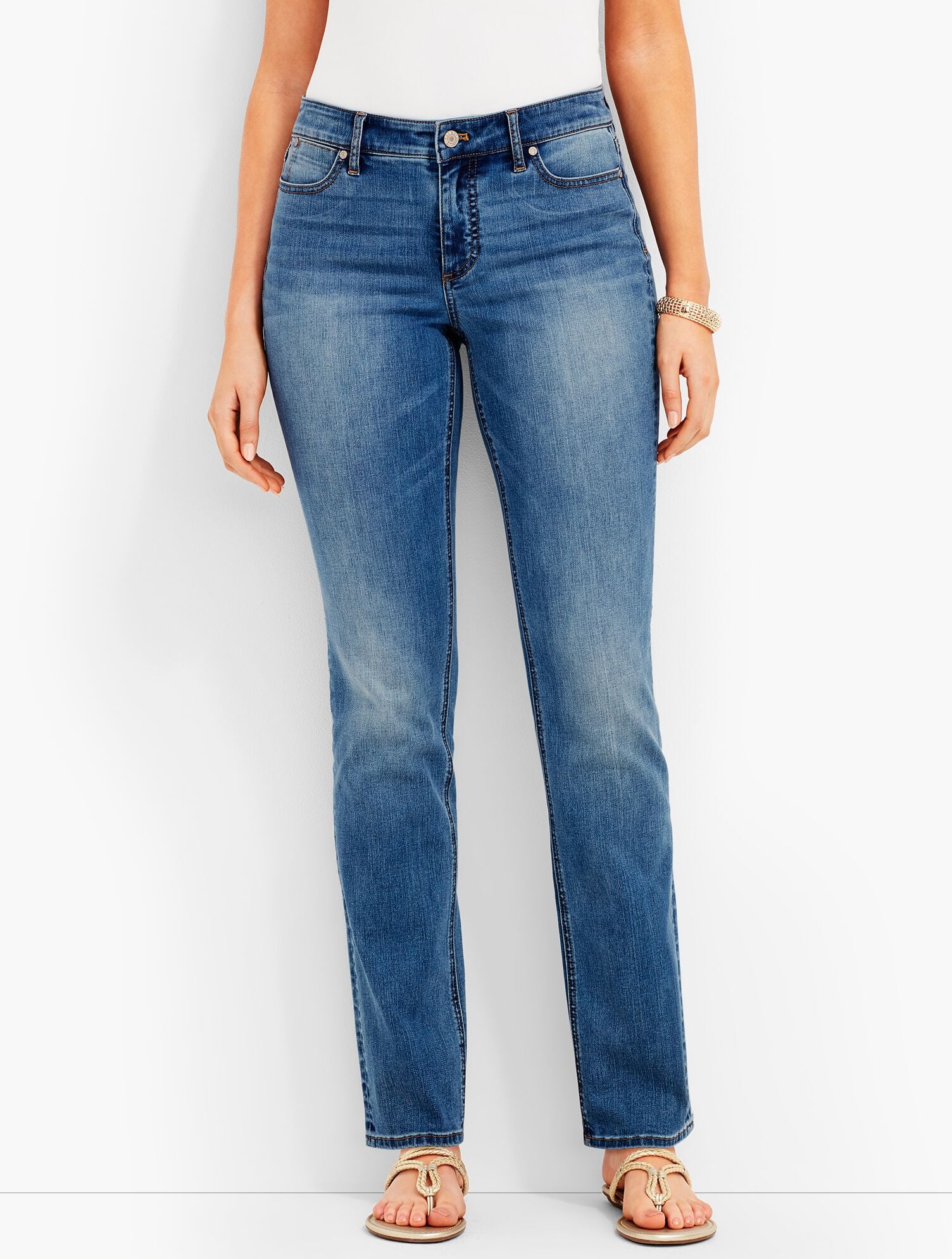 The Flawless Five-Pocket Straight-Leg - Curvy Fit/Lagoon Wash | Talbots