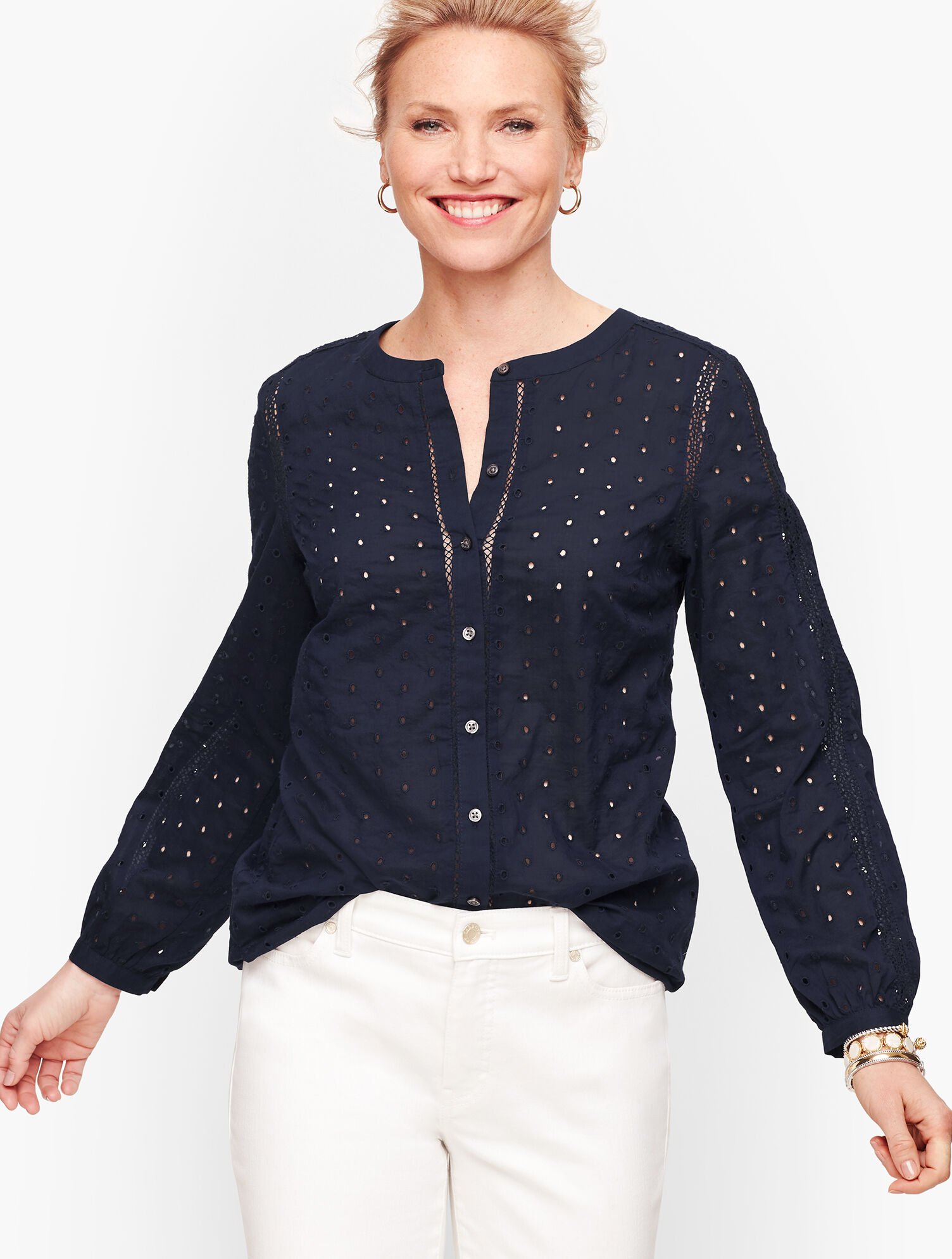 Eyelet Button Front Top | Talbots
