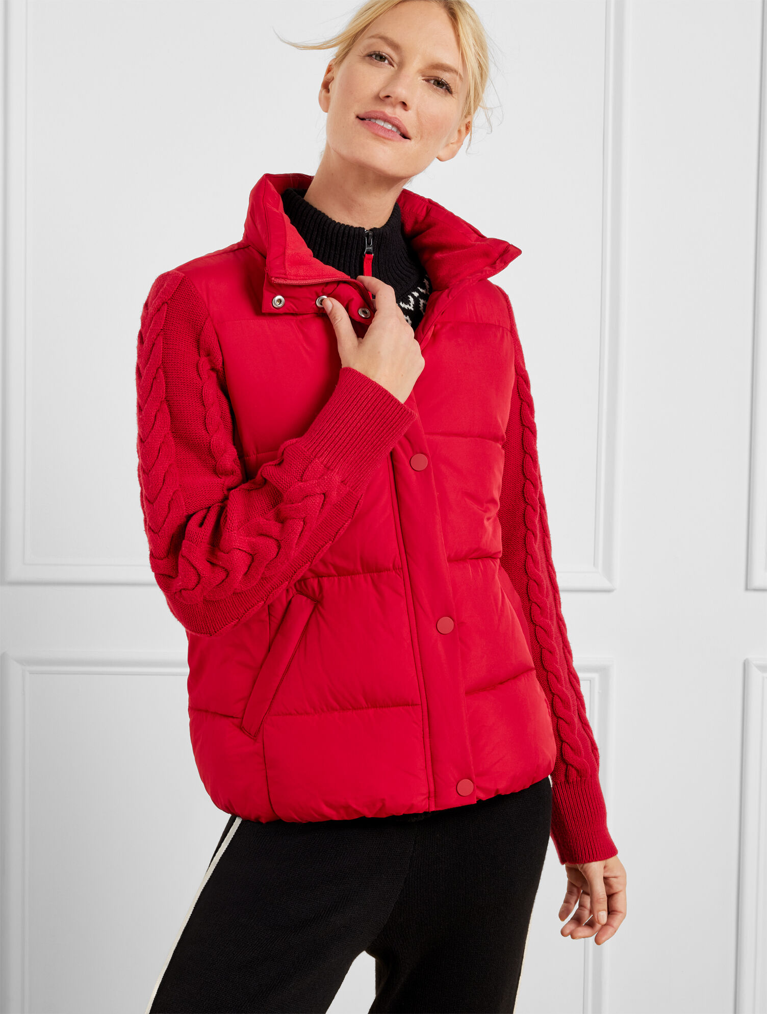 Cable Knit Sleeve Puffer Jacket | Talbots
