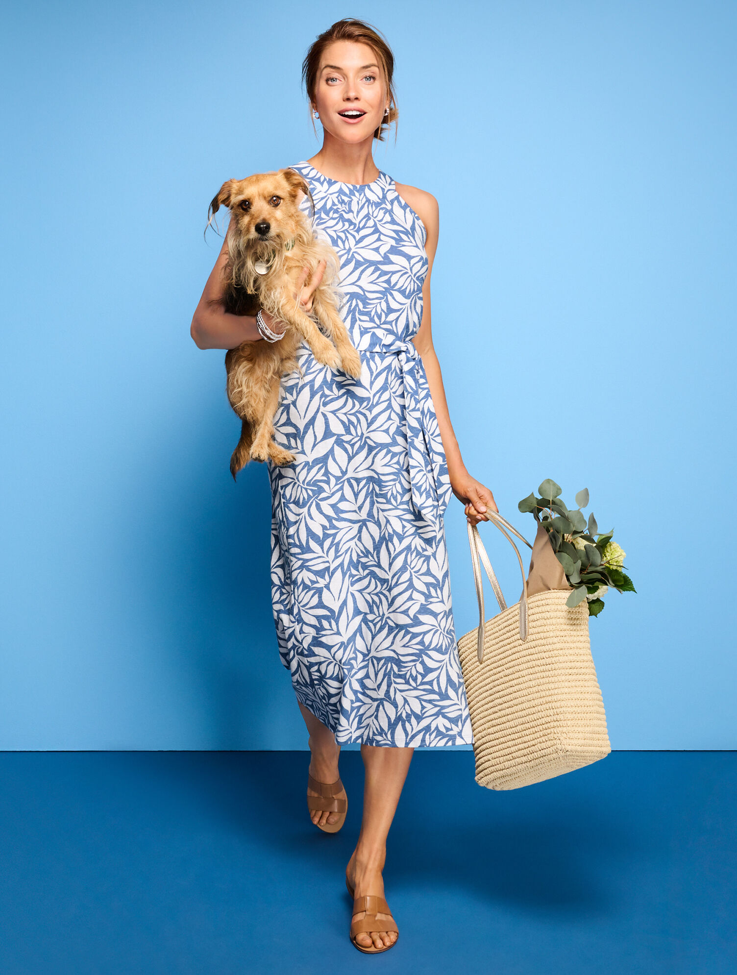 Nantucket Slub Halter Dress - Abstract Leaves | Talbots