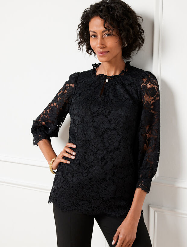 Ruffle Neck Lace Top | Talbots