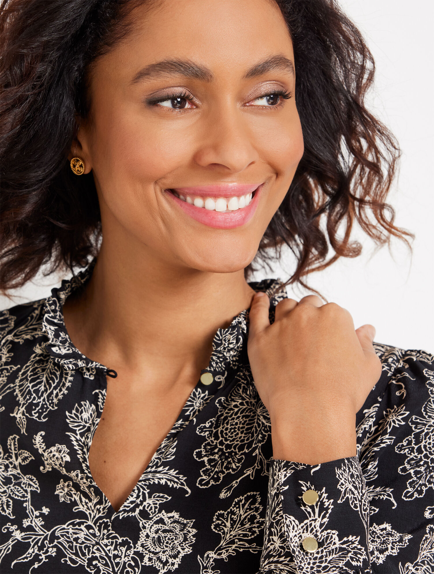 Ruffle Neck Top - Exquisite Jacobean | Talbots