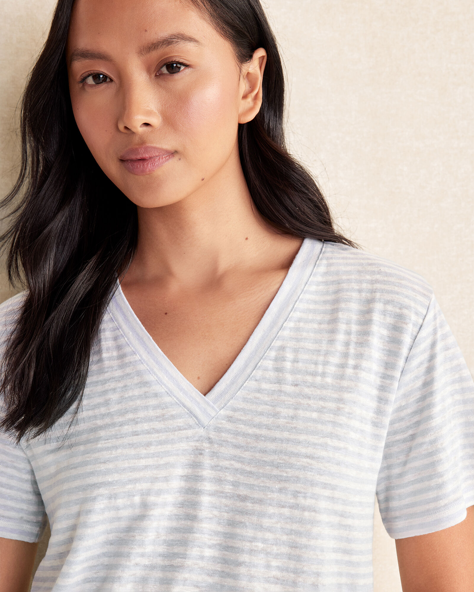 Linen Jersey Striped V-Neck Tee | Haven Well Within