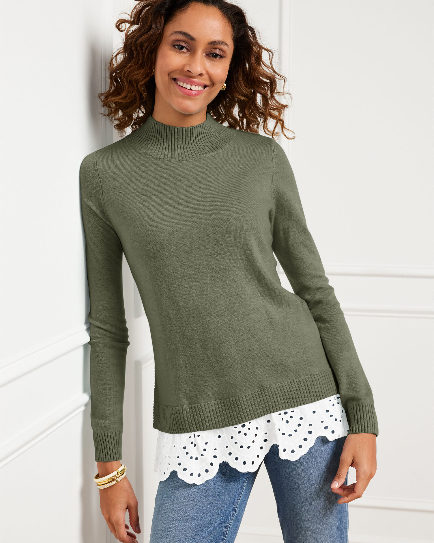 Eyelet Hem Mockneck Pullover | Talbots