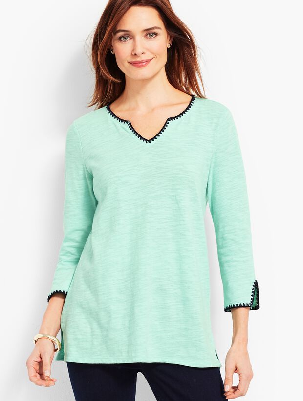 Split-Neck Tunic with Embroidery | Talbots