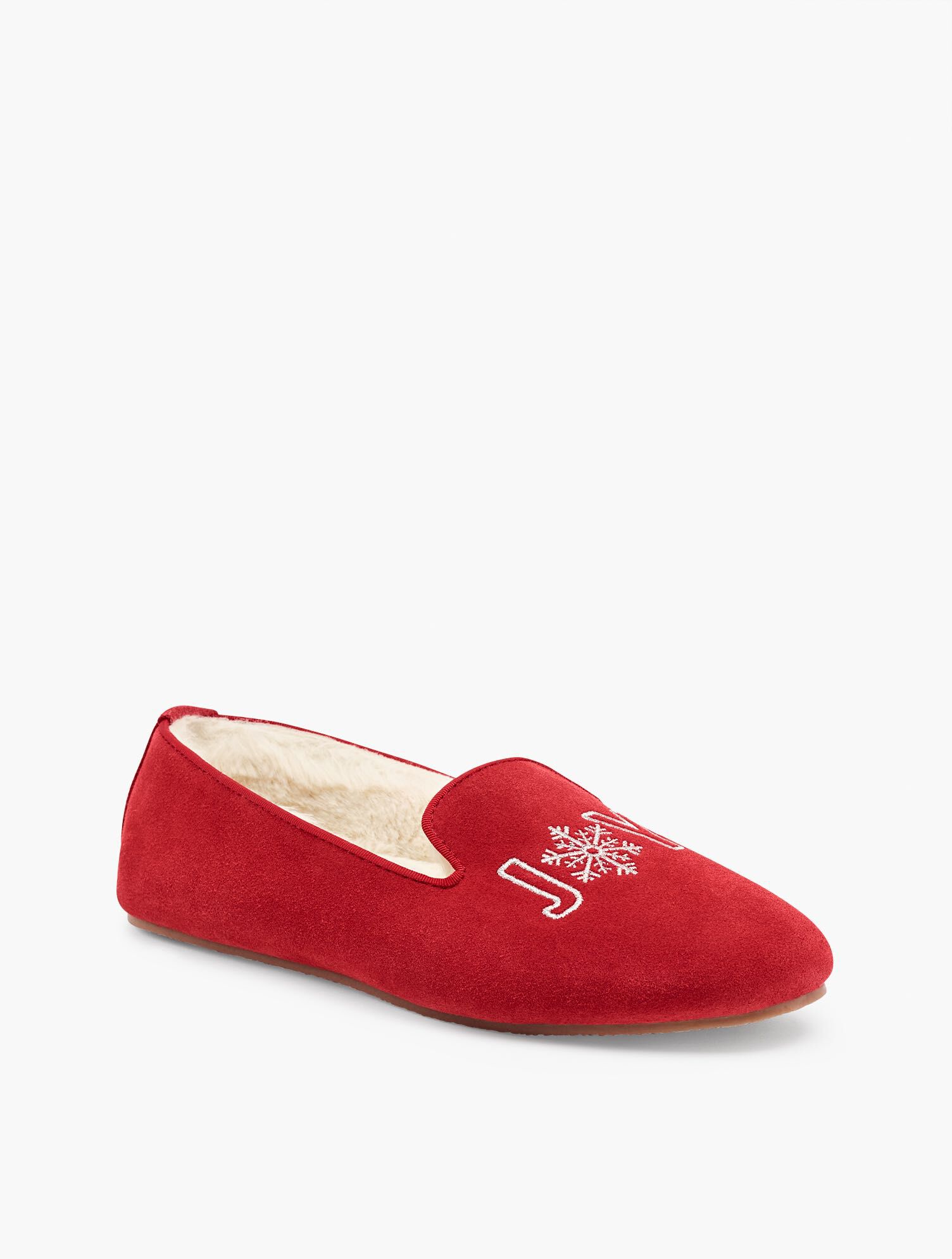Fireside Embroidered 'Joy' Snowflake Slippers - Suede | Talbots