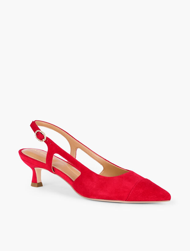 Sylvie Slingback Flare Heel Suede Pumps | Talbots
