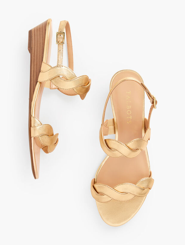 Capri Twist Mini Wedge Sandals - Metallic Leather | Talbots