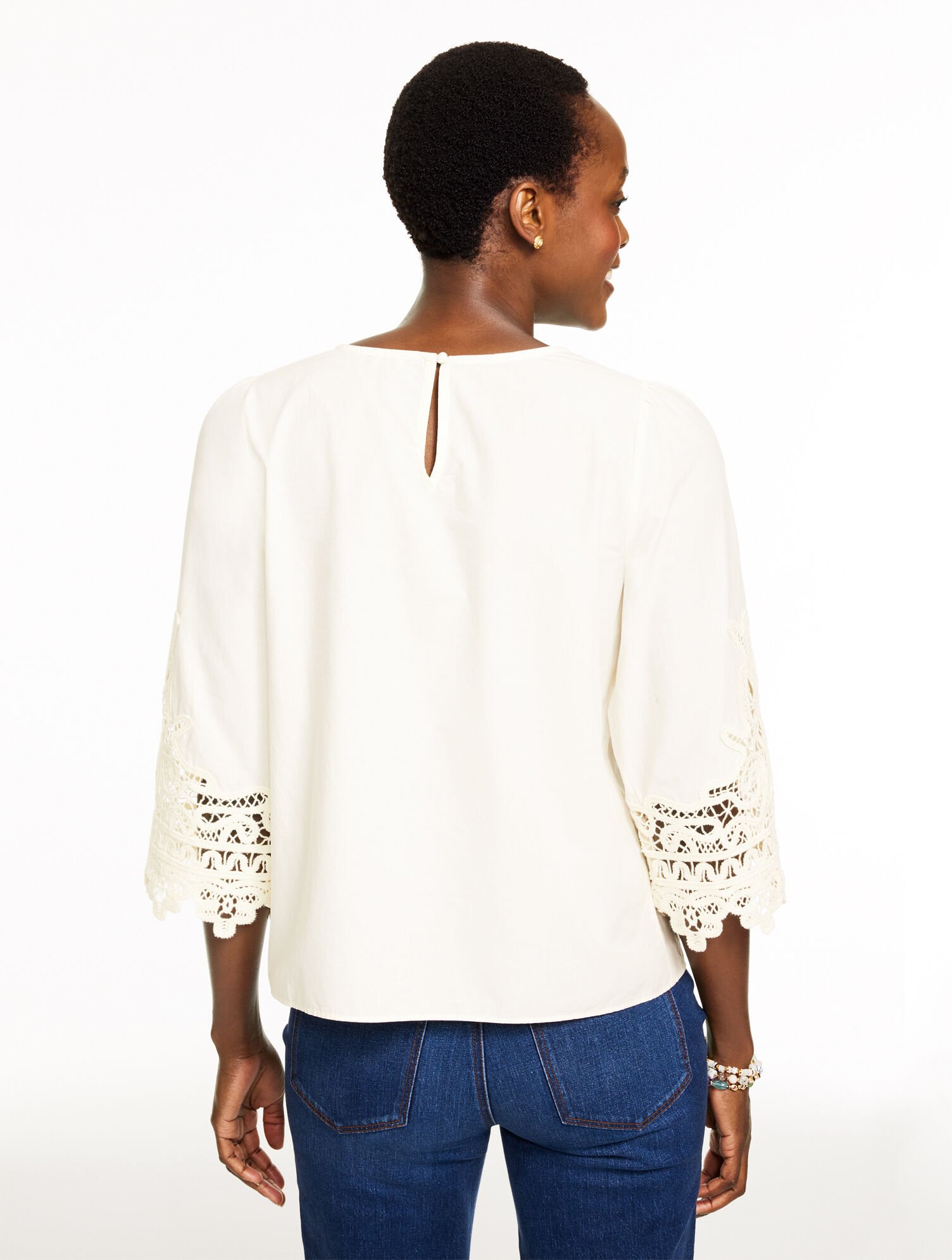 Lace Trim Poplin Top | Talbots