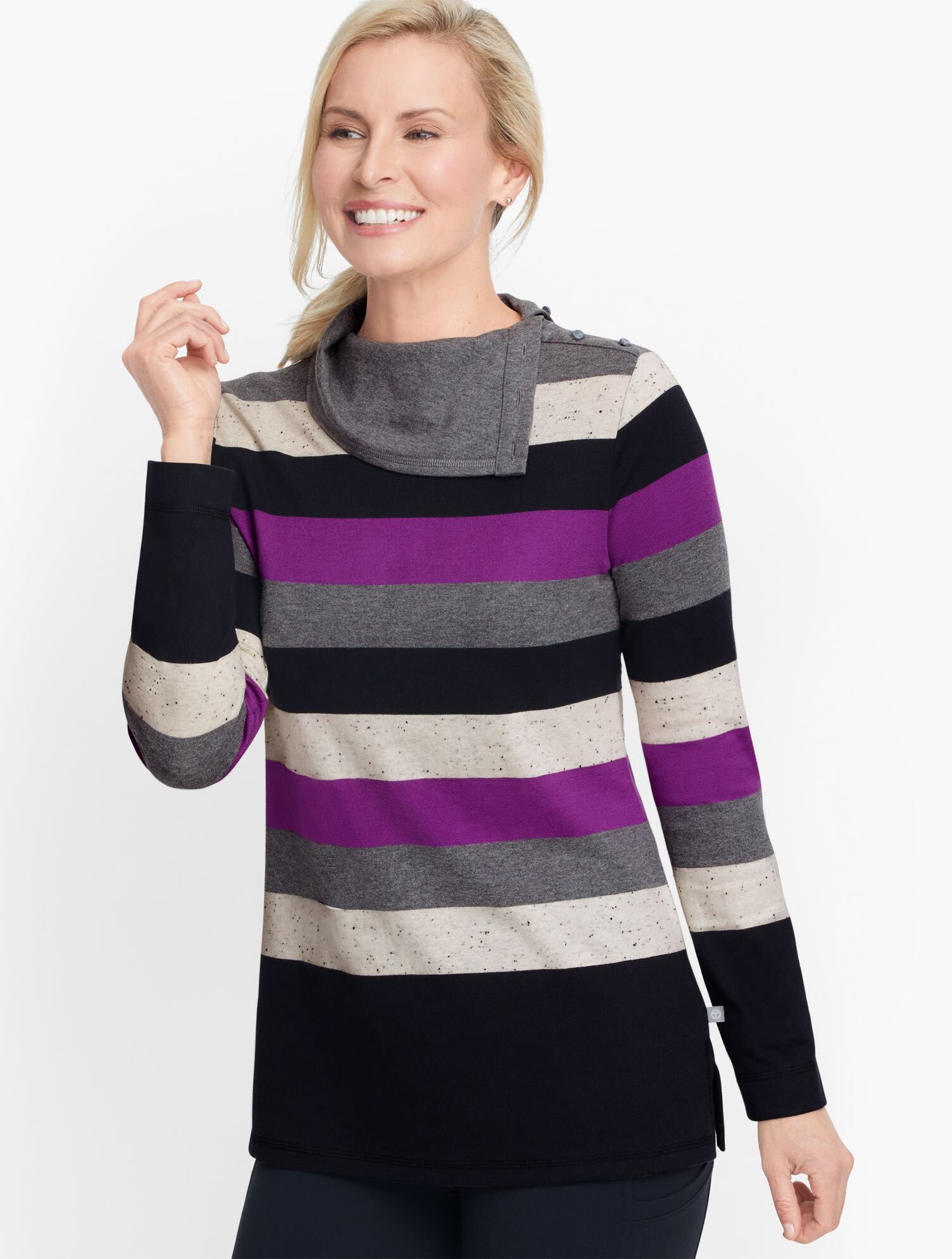 Split Neck Colorful Stripe Top | Talbots