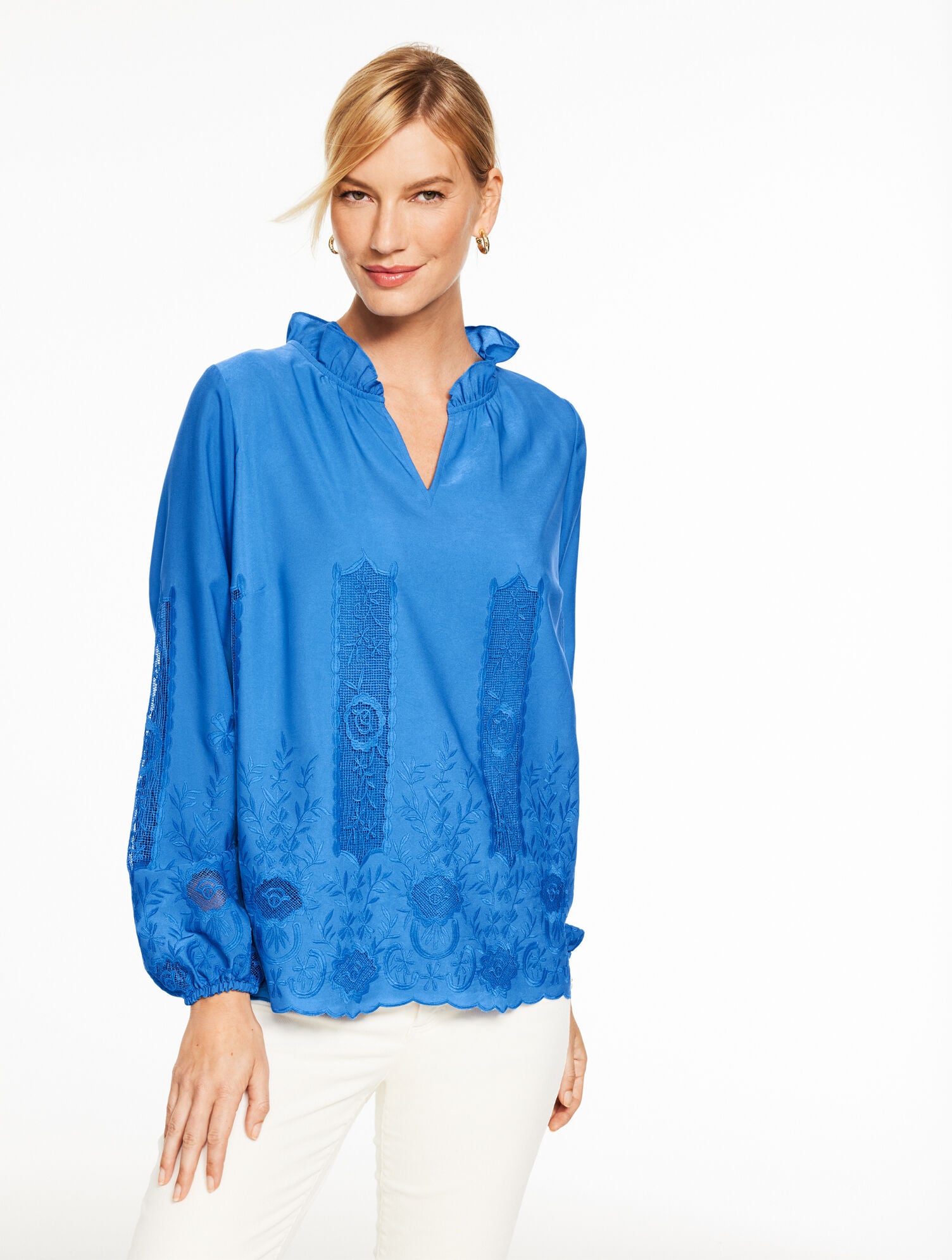 Embroidered Ruffle Top - Wisteria Floral | Talbots