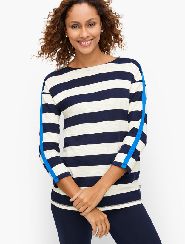 Collegiate Stripe Bateau Neck Pullover | Talbots