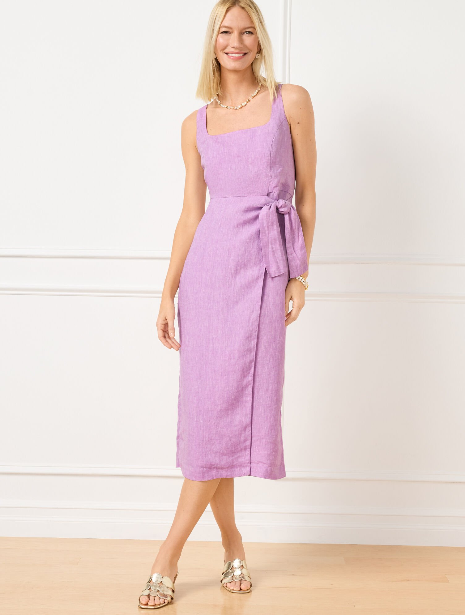 Square Neck Wrap Linen Dress - Cross Dyed | Talbots