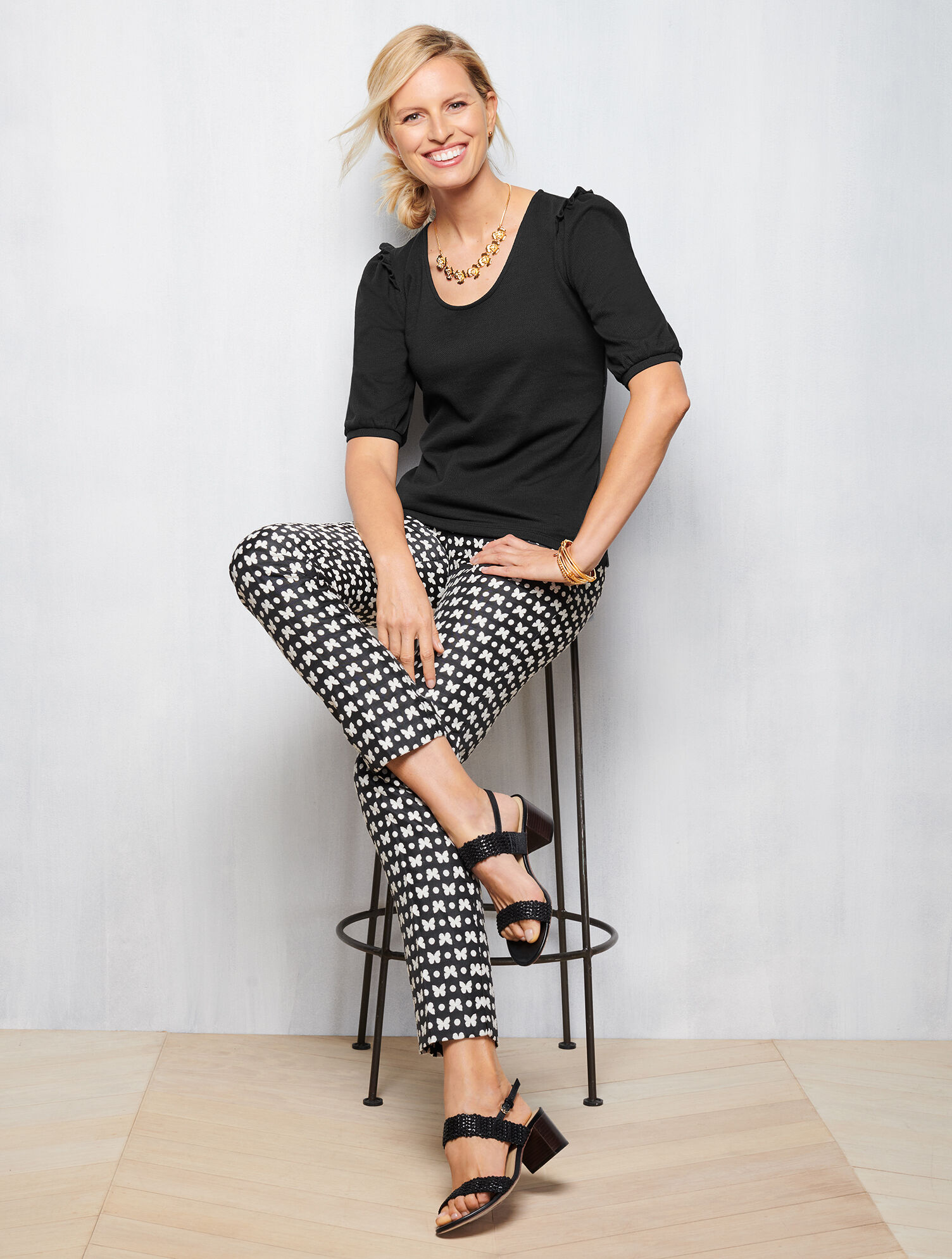 Ruffle Shoulder Voop Neck Tee | Talbots