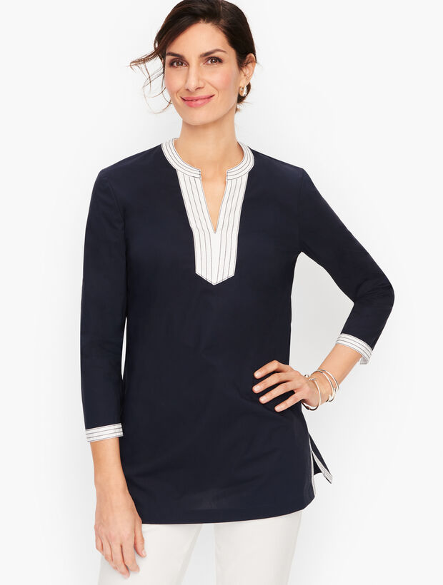 Cotton Split Neck Top - Solid | Talbots