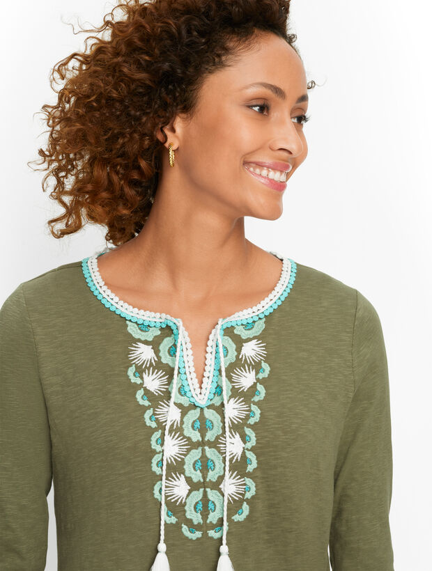 Embroidered Split Neck Tunic | Talbots